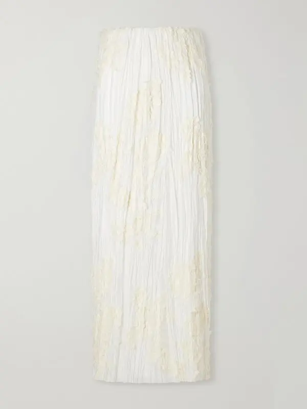 KALLMEYER Esse Embellished Pleated Voile Cotton And Silk-blend Midi Skirt - Neutrals