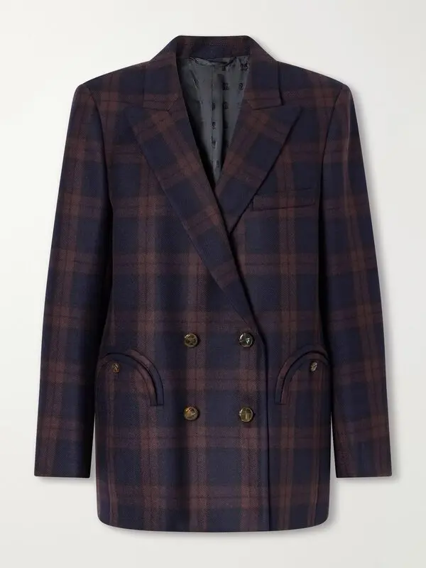 BLAZÉ MILANO Everynight Checked Double-breasted Wool Blazer - Blue