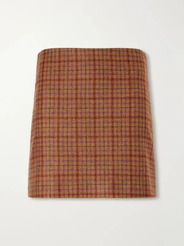 BLAZÉ MILANO Coci Checked Wool Mini Skirt - Brown