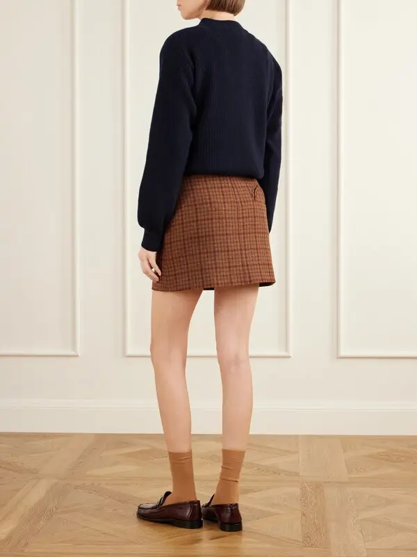 BLAZÉ MILANO Coci Checked Wool Mini Skirt