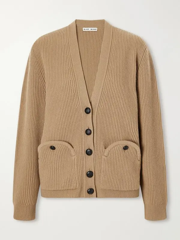 BLAZÉ MILANO Highland Uda Ribbed Wool And Cashmere-blend Cardigan - Brown