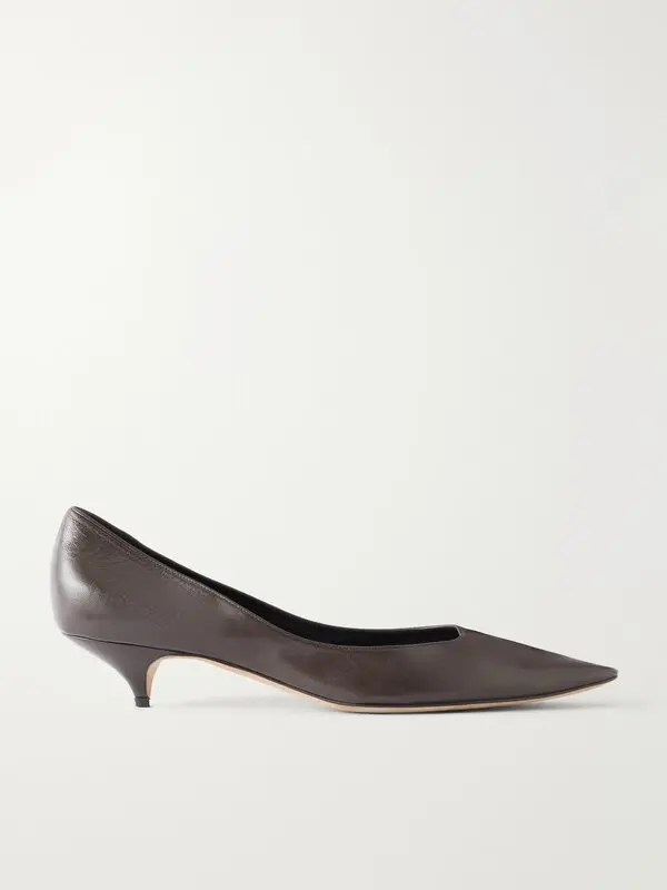 THE ROW Liisa Kitten Three Leather Pumps - Brown