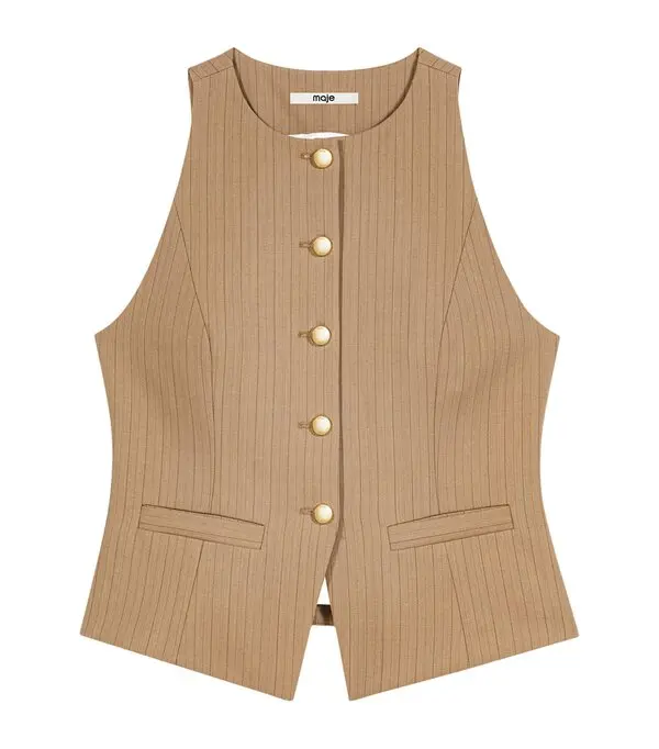 Maje Wool-blend Striped Waistcoat - Beige