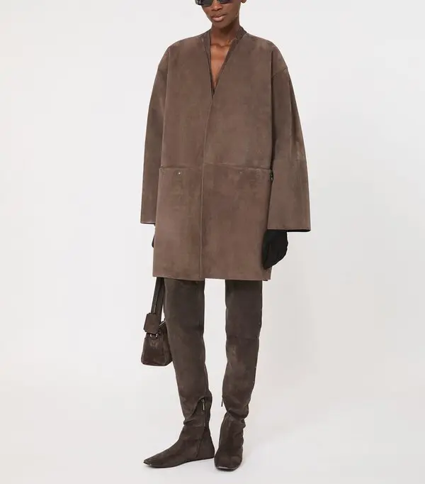 Max Mara Wool-cashmere-lamb Suede Sleeveless Wrap Waistcoat
