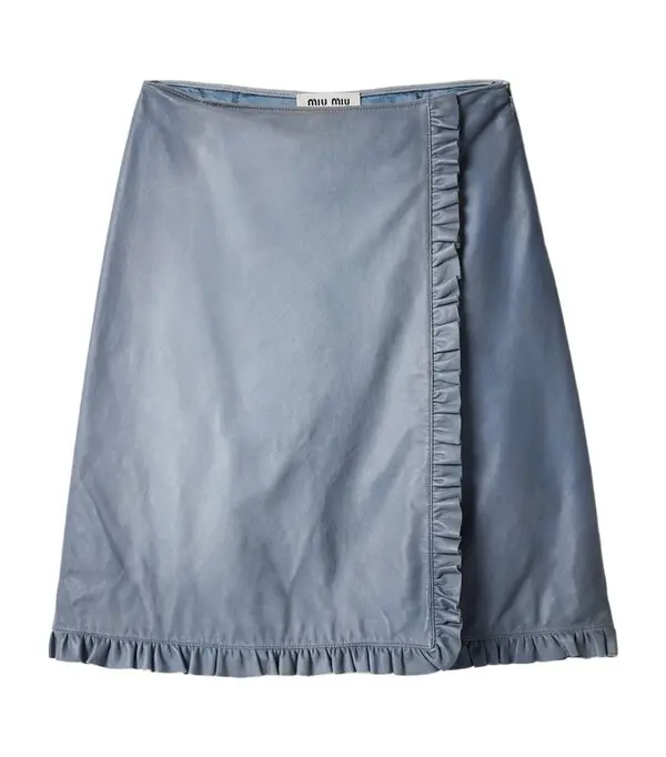 Miu Miu Nappa Leather Ruffle Midi Skirt