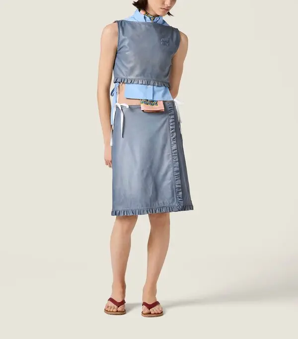 Miu Miu Nappa Leather Ruffle Midi Skirt