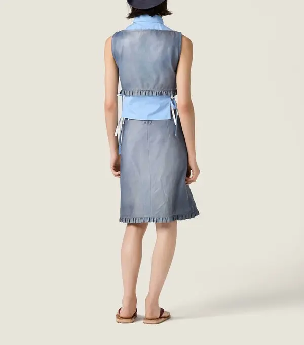 Miu Miu Nappa Leather Ruffle Midi Skirt