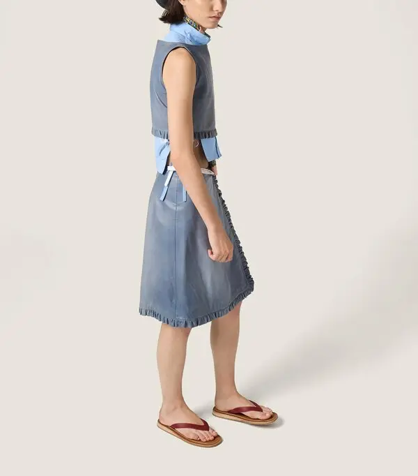 Miu Miu Nappa Leather Ruffle Midi Skirt