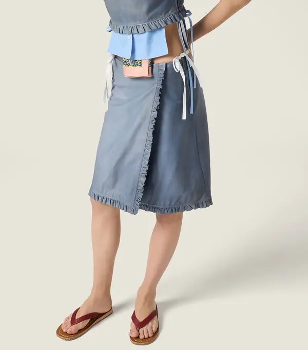 Miu Miu Nappa Leather Ruffle Midi Skirt