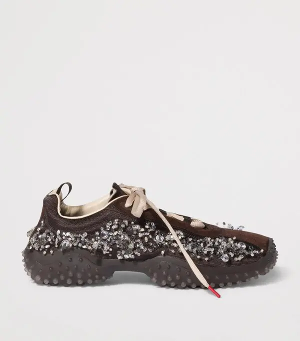 Miu Miu Suede Embellished Lace-up Sneakers