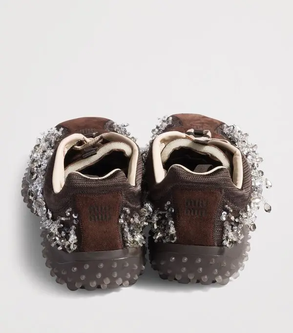 Miu Miu Suede Embellished Lace-up Sneakers