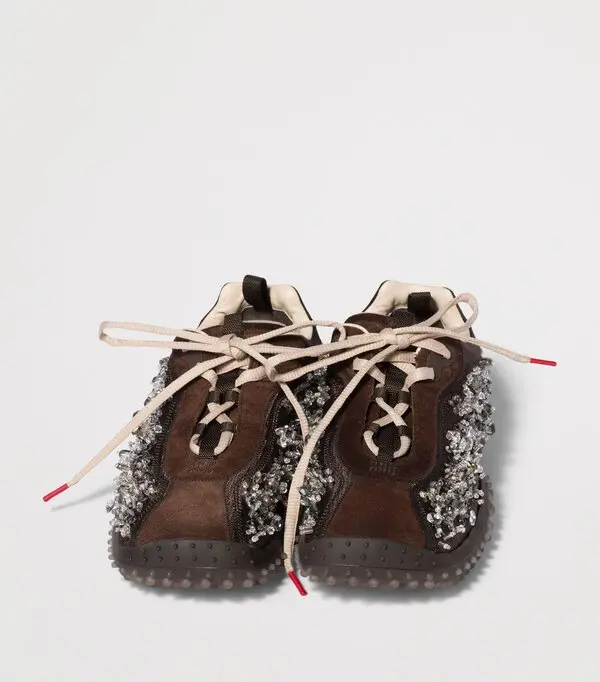 Miu Miu Suede Embellished Lace-up Sneakers
