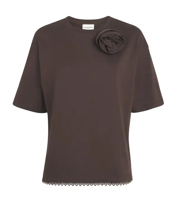 Claudie Pierlot Cotton Floral-appliqué T-shirt - Brown