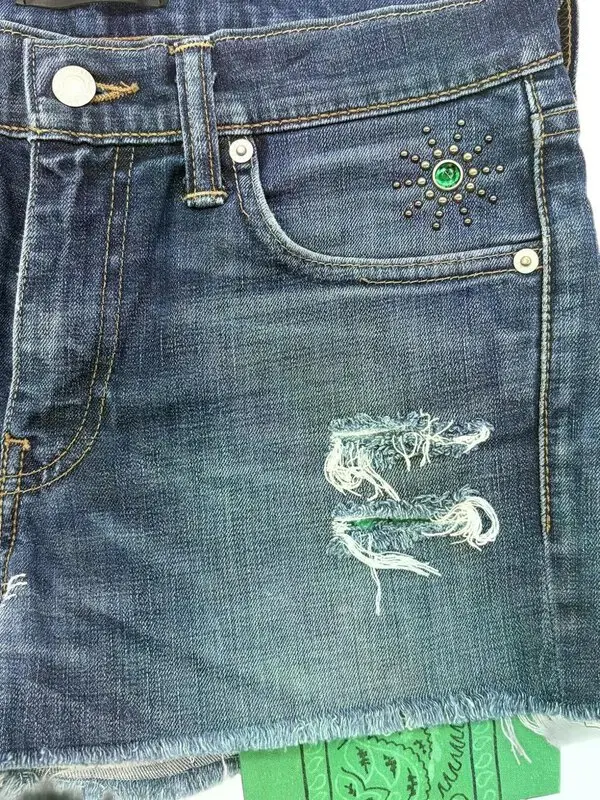 HTC LOS ANGELES Distressed Bandana-insert Mini Shorts