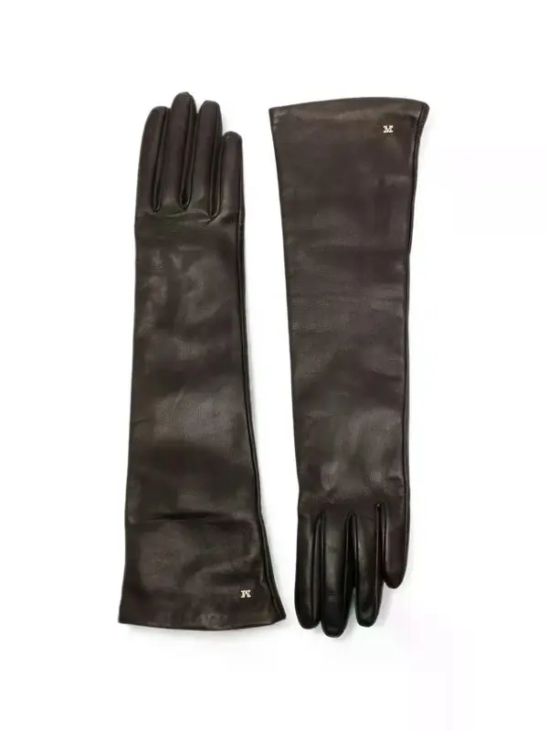 Max Mara Afidee Logo-plaque Leather Gloves - Brown