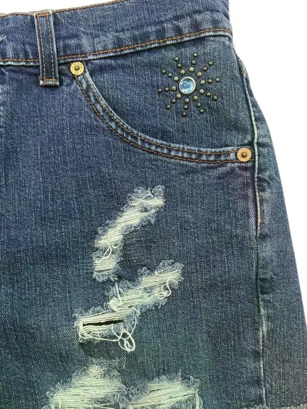 HTC LOS ANGELES Distressed Bandana-insert Denim Shorts