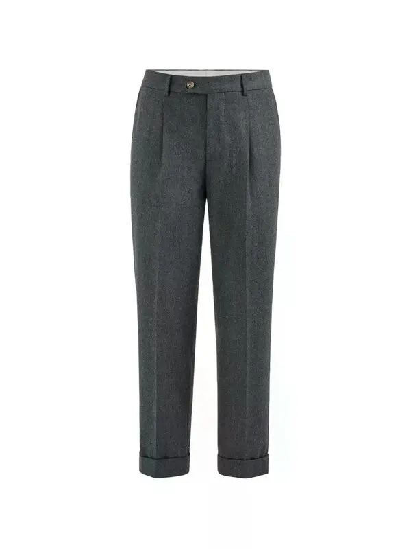 Brunello Cucinelli Virgin Wool Flannel Trousers With Pleat - Grey