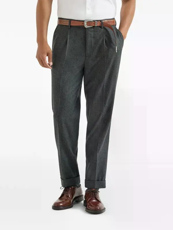 Brunello Cucinelli Virgin Wool Flannel Trousers With Pleat