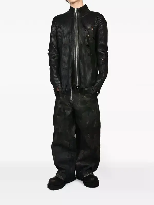 FILTH Waxed Distressed-knit Cardigan