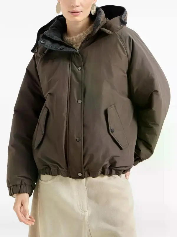Brunello Cucinelli Techno Cotton Taffeta Outerwear Jacket With Detachable Knit Hood - Brown