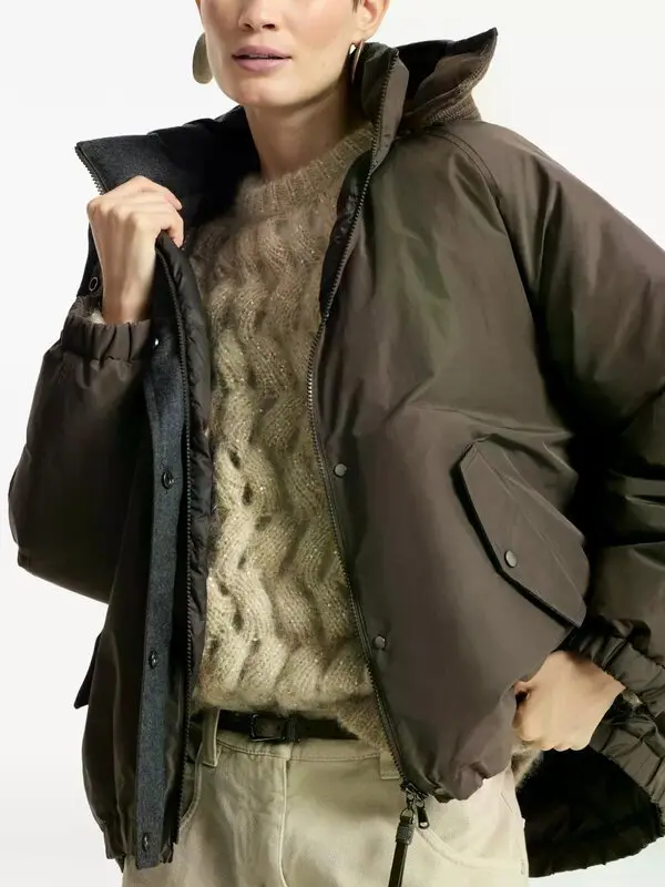 Brunello Cucinelli Techno Cotton Taffeta Outerwear Jacket With Detachable Knit Hood - Brown