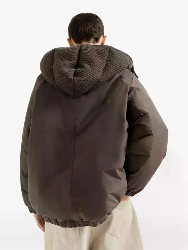 Brunello Cucinelli Techno Cotton Taffeta Outerwear Jacket With Detachable Knit Hood - Brown