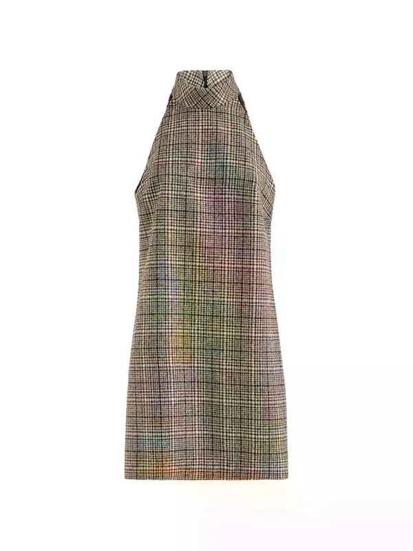 Brunello Cucinelli Checked Alpaca And Wool Dress With Monili