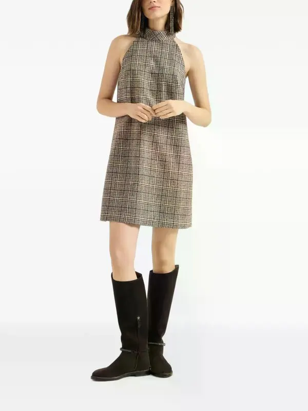 Brunello Cucinelli Checked Alpaca And Wool Dress With Monili