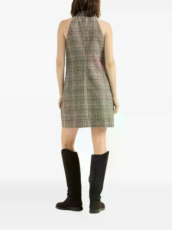 Brunello Cucinelli Checked Alpaca And Wool Dress With Monili