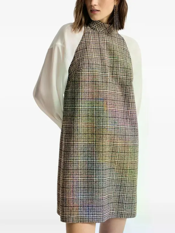Brunello Cucinelli Checked Alpaca And Wool Dress With Monili