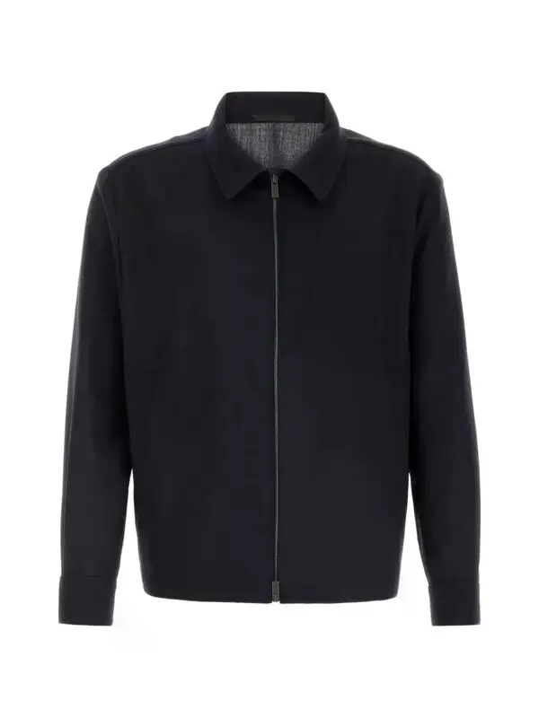 BOSS Relaxed-fit Zip-up Jacket In Patterned Virgin Wool - Blue