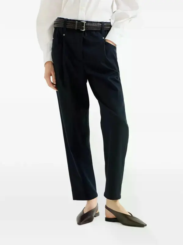 Brunello Cucinelli Stretch Cotton Cover Baggy Pull-on Trousers With Shiny Bartack