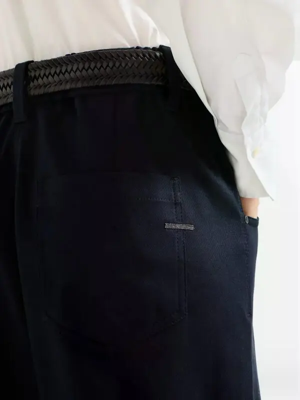 Brunello Cucinelli Stretch Cotton Cover Baggy Pull-on Trousers With Shiny Bartack