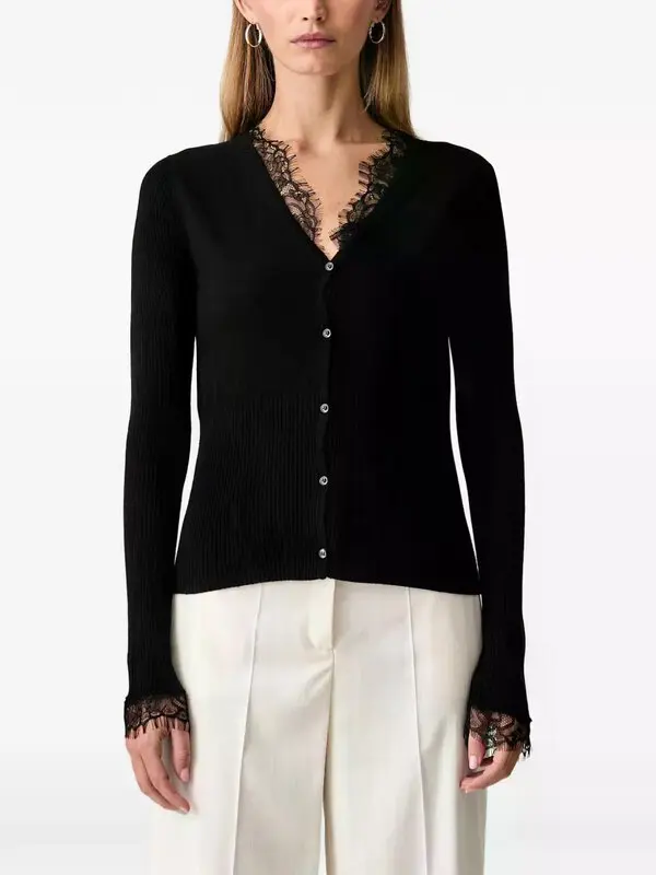 Pinko Lace-trim Ribbed-knit Wool Cardigan