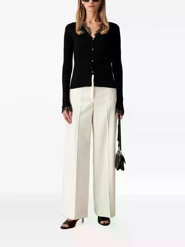 Pinko Lace-trim Ribbed-knit Wool Cardigan