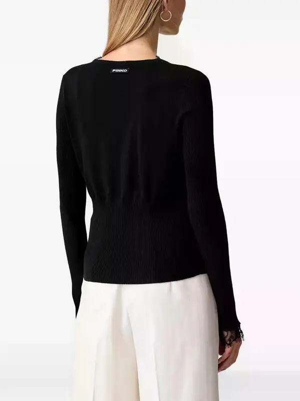 Pinko Lace-trim Ribbed-knit Wool Cardigan