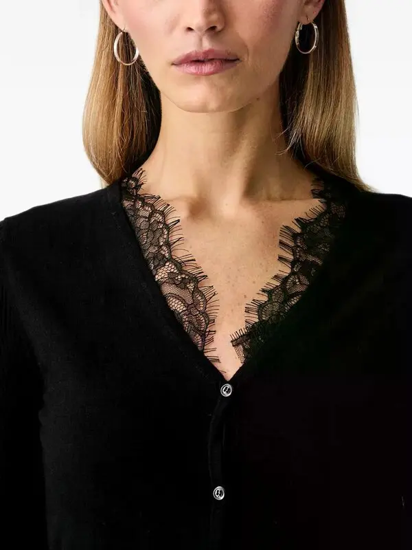 Pinko Lace-trim Ribbed-knit Wool Cardigan