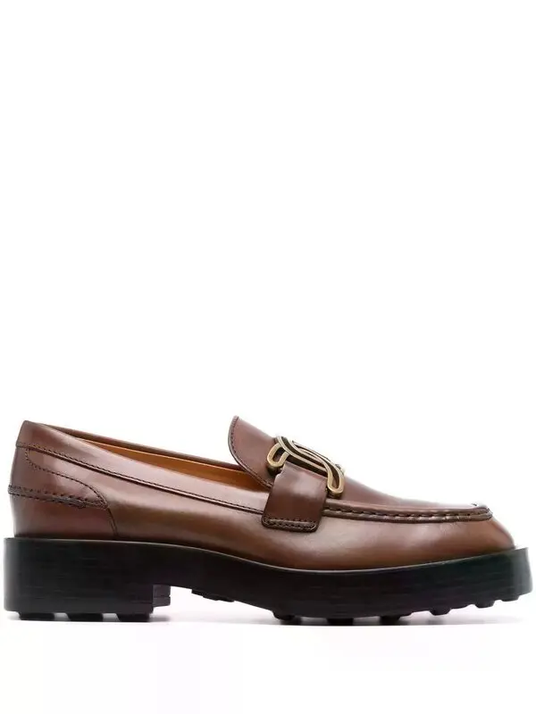 TOD'S Kate Chain-link Leather Loafers - Brown