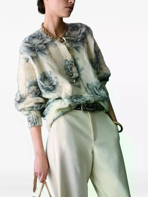 Liu Jo Wool Cardigan With Rose Print