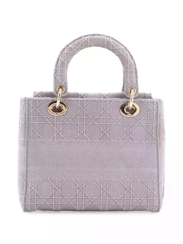 Dior Lady D-lite Bag Cannage Embroidered Canvas Medium Satchel - Grey