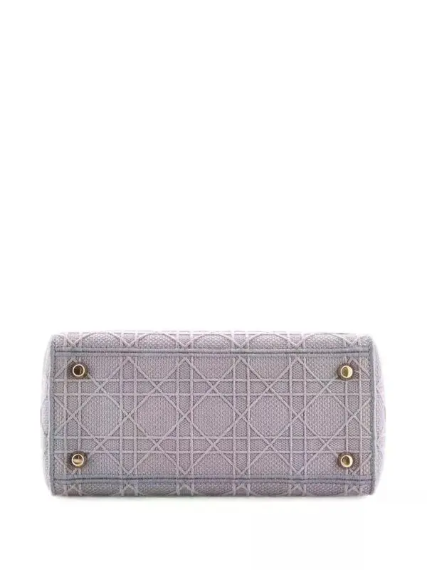 Dior Lady D-lite Bag Cannage Embroidered Canvas Medium Satchel - Grey