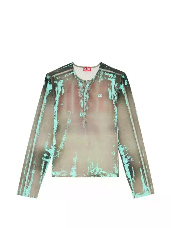 DIESEL® Grandad T-shirt In Cracked Leather-effect Jersey - Grey