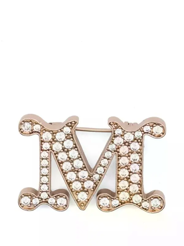 Max Mara M Logo-plaque Brooch With Crystal Embellishment - Gold