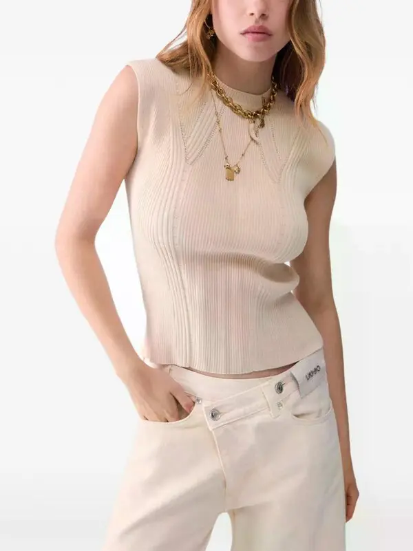Liu Jo Ribbed Knit Sleeveless Top With Button Detailing - Neutrals