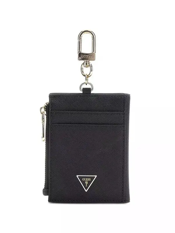 Guess Saffiano Logo-plaque Zip-fastening Card Holder - Black