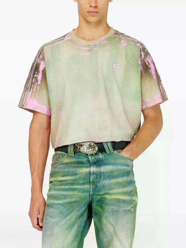 DIESEL® T-shirt In Cracked Leather-effect Jersey - Neutrals