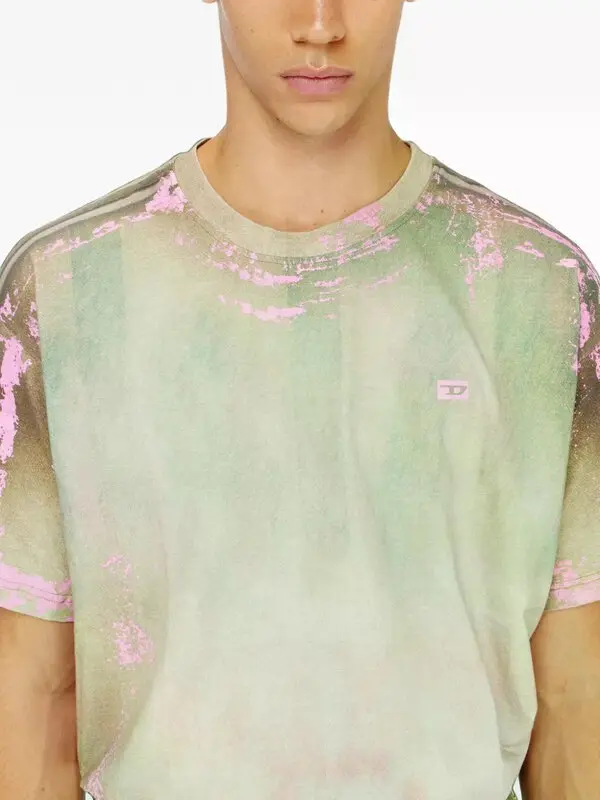 DIESEL® T-shirt In Cracked Leather-effect Jersey