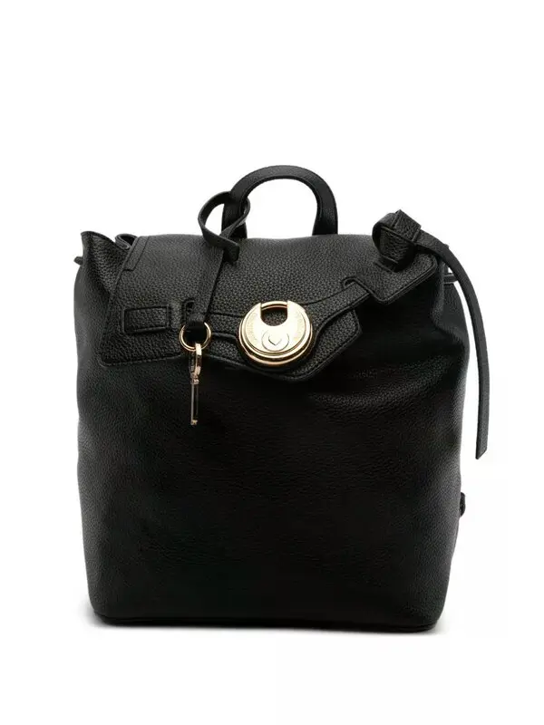 Moschino Pebbled Leather Backpack With Padlock Detail - Black
