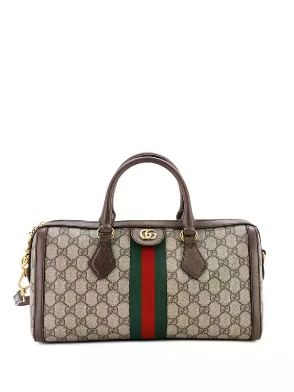 Gucci Ophidia Boston Bag Gg Coated Canvas Medium Satchel - Brown