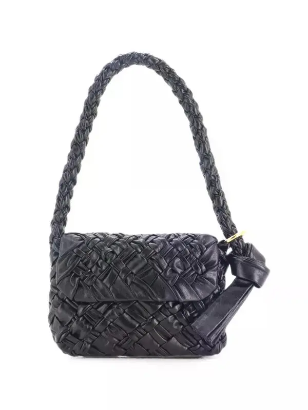 Bottega Veneta Kalimero Citta Intrecciato Plisse Leather Shoulder Bag - Black